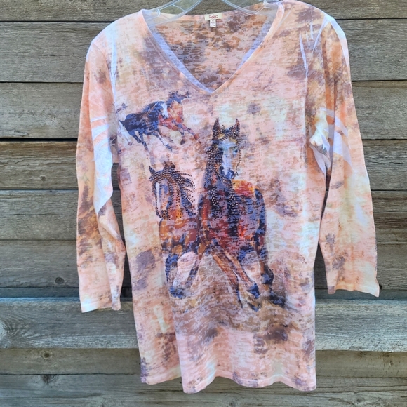 Reba | Tops | Reba Embellished Wild Horse Top | Poshmark